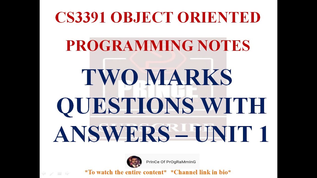 UNIT 1 TWO MARKS QUESTIONS WITH ANSWERS | CS3391 OBJECT ORIENTED ...