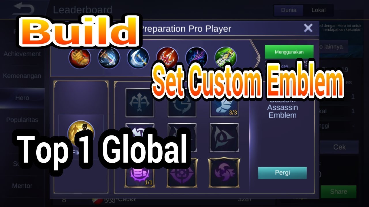 Build + Set Custom Emblem Lesley Top Global 1 - Mobile Legends - YouTube