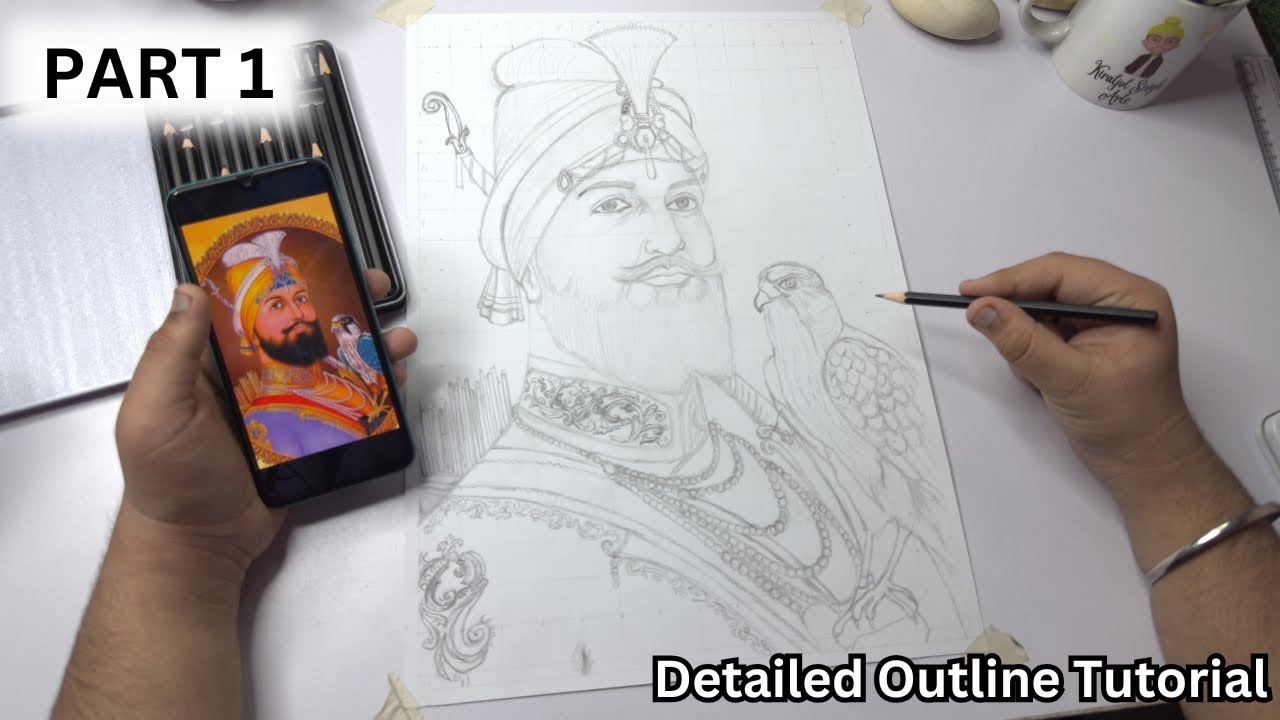 Guru Gobind Singh Ji Drawing🙏 || PART 1 || Outline Tutorial || Kiratjot ...