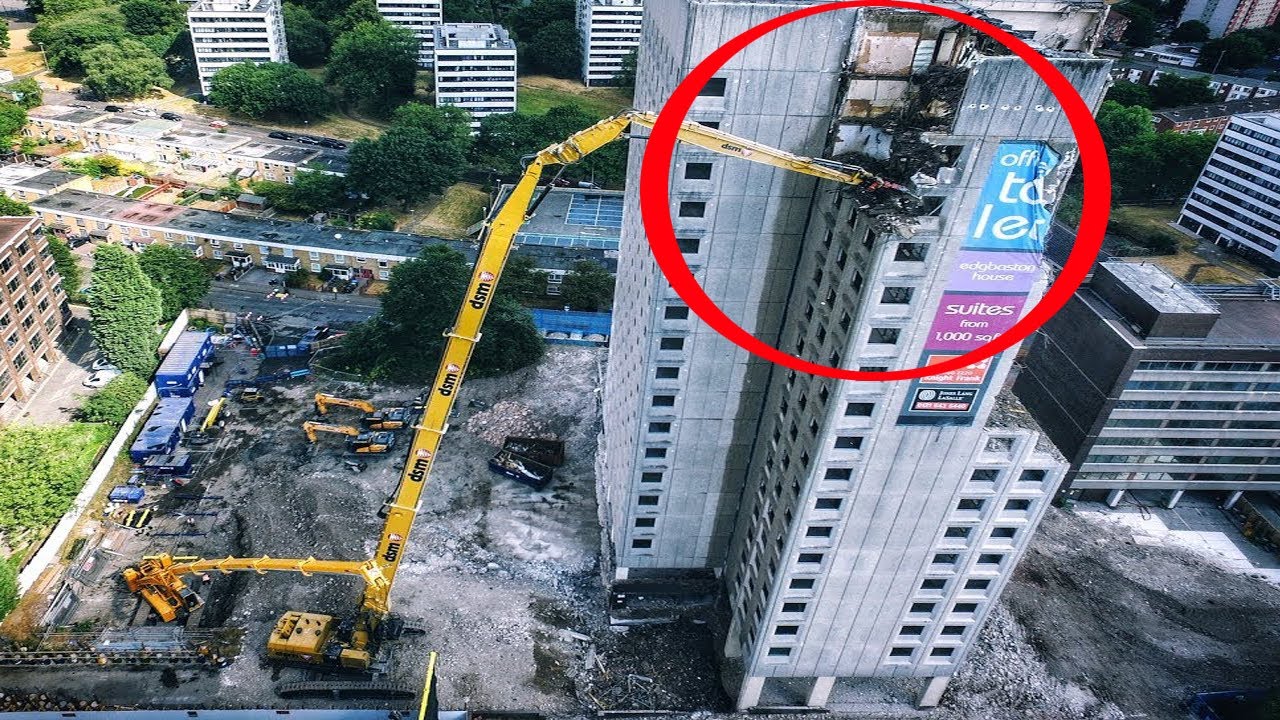 Extreme Dangerous Building Demolition Skills, Heavy Equipment Excavator ...