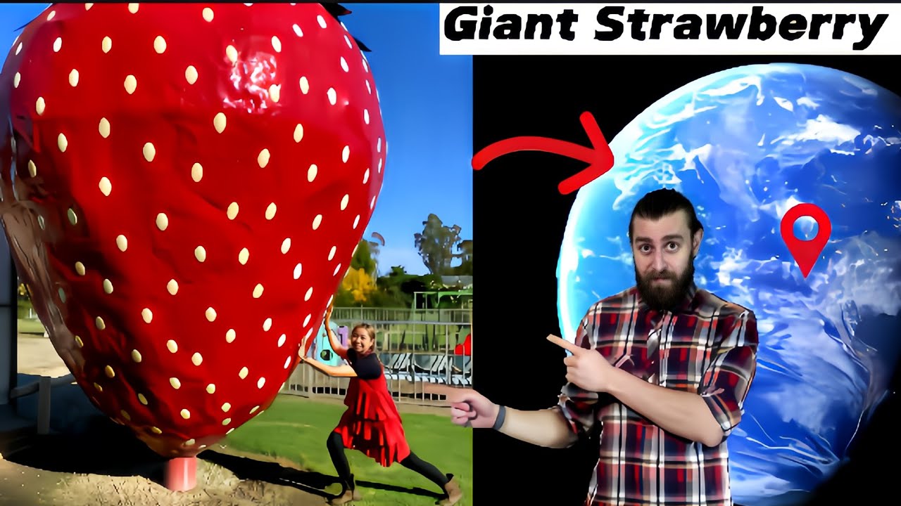 A Giant Strawberry Statue spotted on Google Earth maps🌏#googleearth # ...