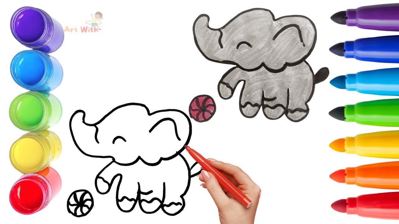 How To Draw cute Elephant Drawing, Painting & Coloring For Kids and ...