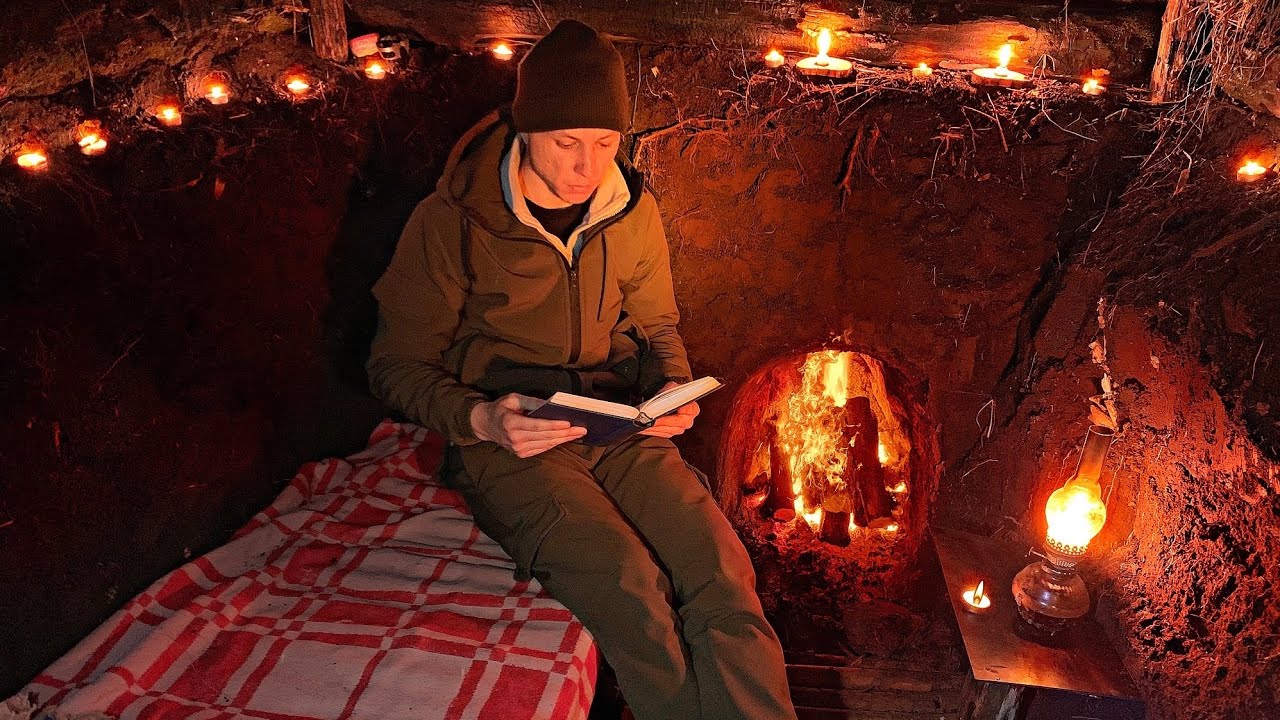 Solo Overnight in Underground Bunker | Warm with Stove Shelter ...