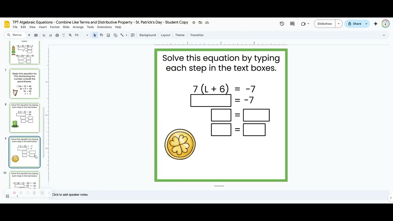 Algebraic Equations with Combining Like Terms and the Distributive ...