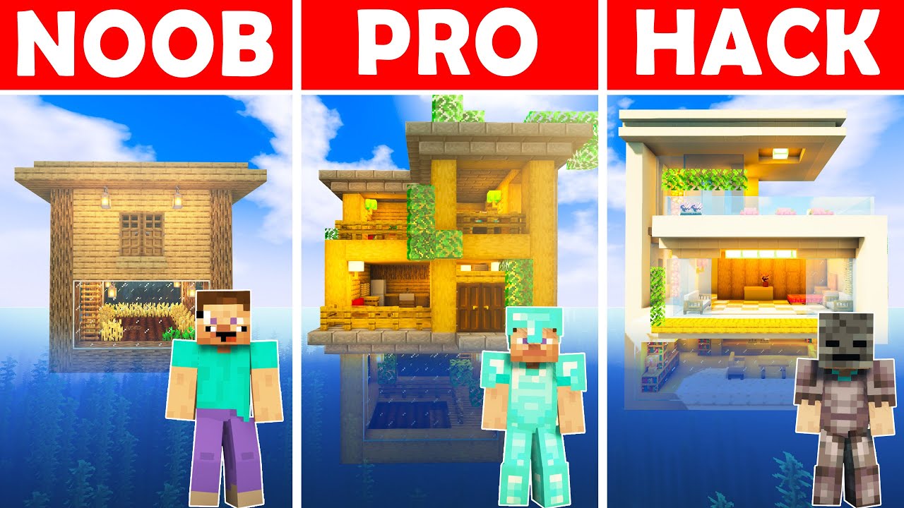 NOOB vs PRO vs HACKER : HOUSE Underwater Build Challenge in Minecraft ...