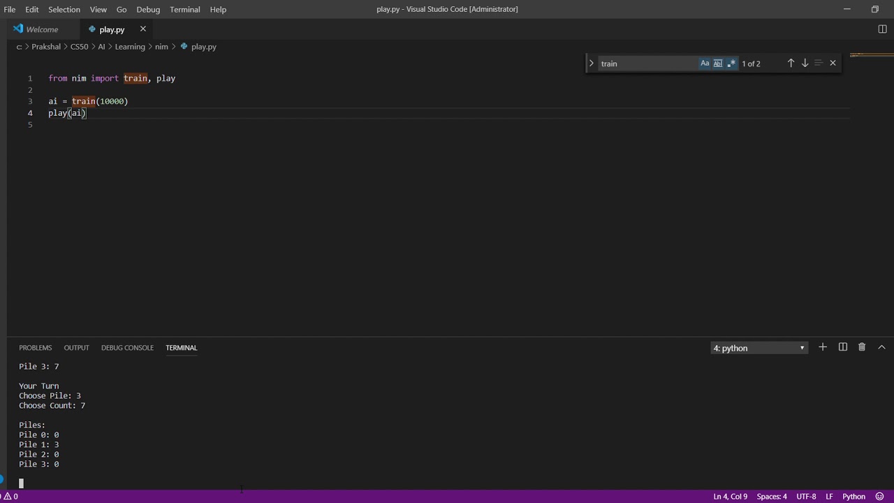 Cs50 4b Ai Learning Nim Youtube