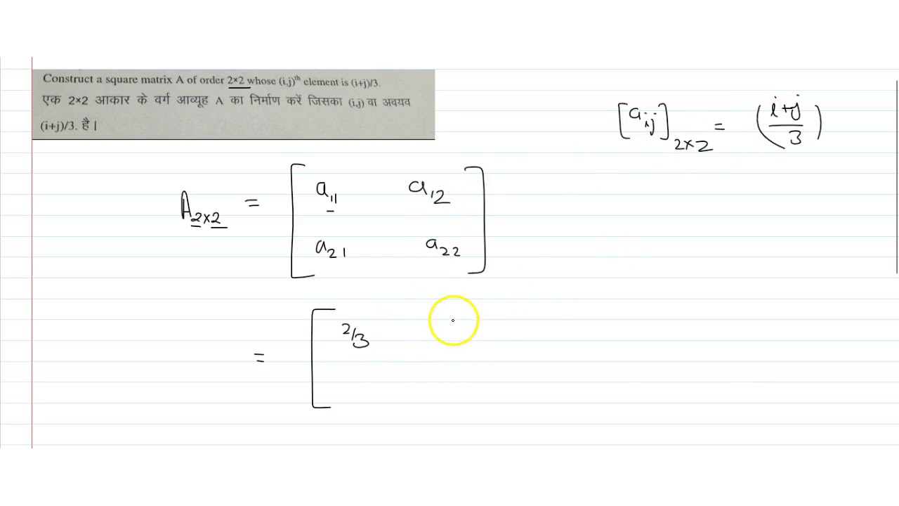Construct a square matrix `A` of order `2x2` whose `(i,j)th` element is ...
