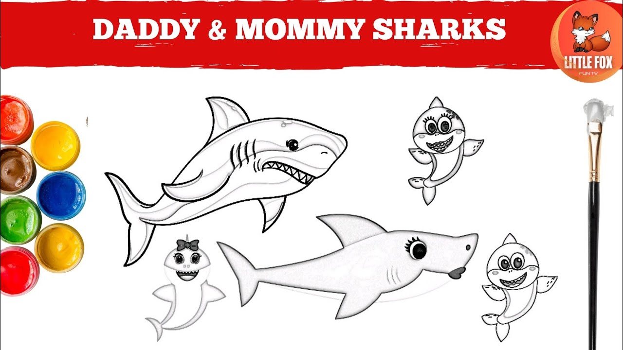 Daddy & Mommy Sharks | How to draw Daddy & Mommy Sharks easily in Step ...