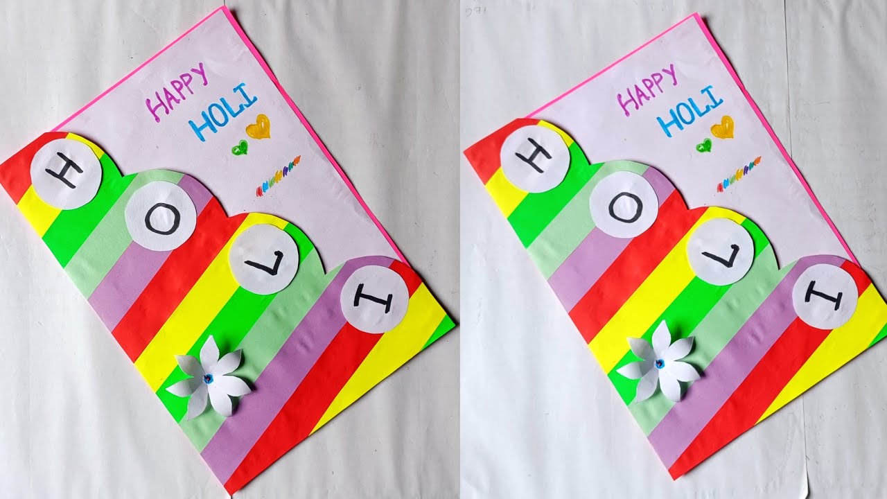 Holi greetings card making idea / Easy & Beautiful color paper holi ...