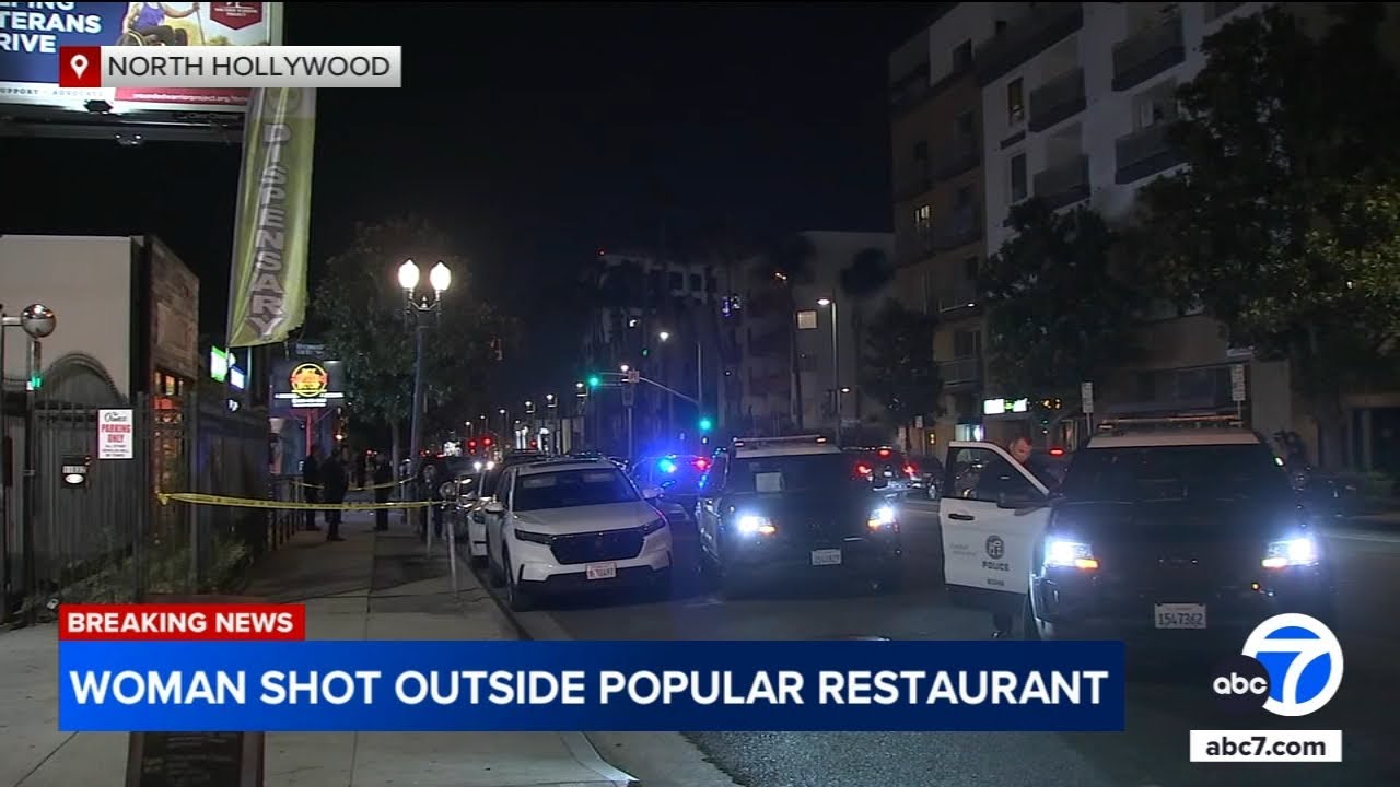 Woman shot in hail of gunfire outside North Hollywood restaurant - YouTube