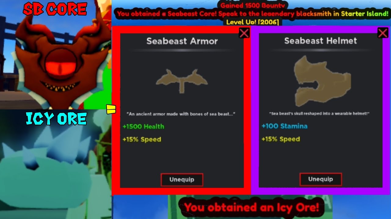 Sea beast core and Icy core for Seabeast armor and helmet | Haze Piece ...
