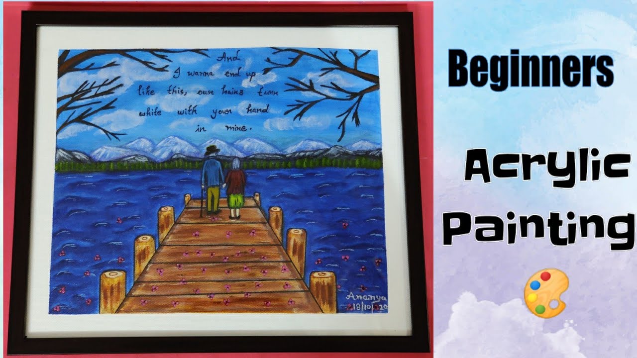 Couple walking on bridge|Romantic walk|Acrylic painting for beginners ...