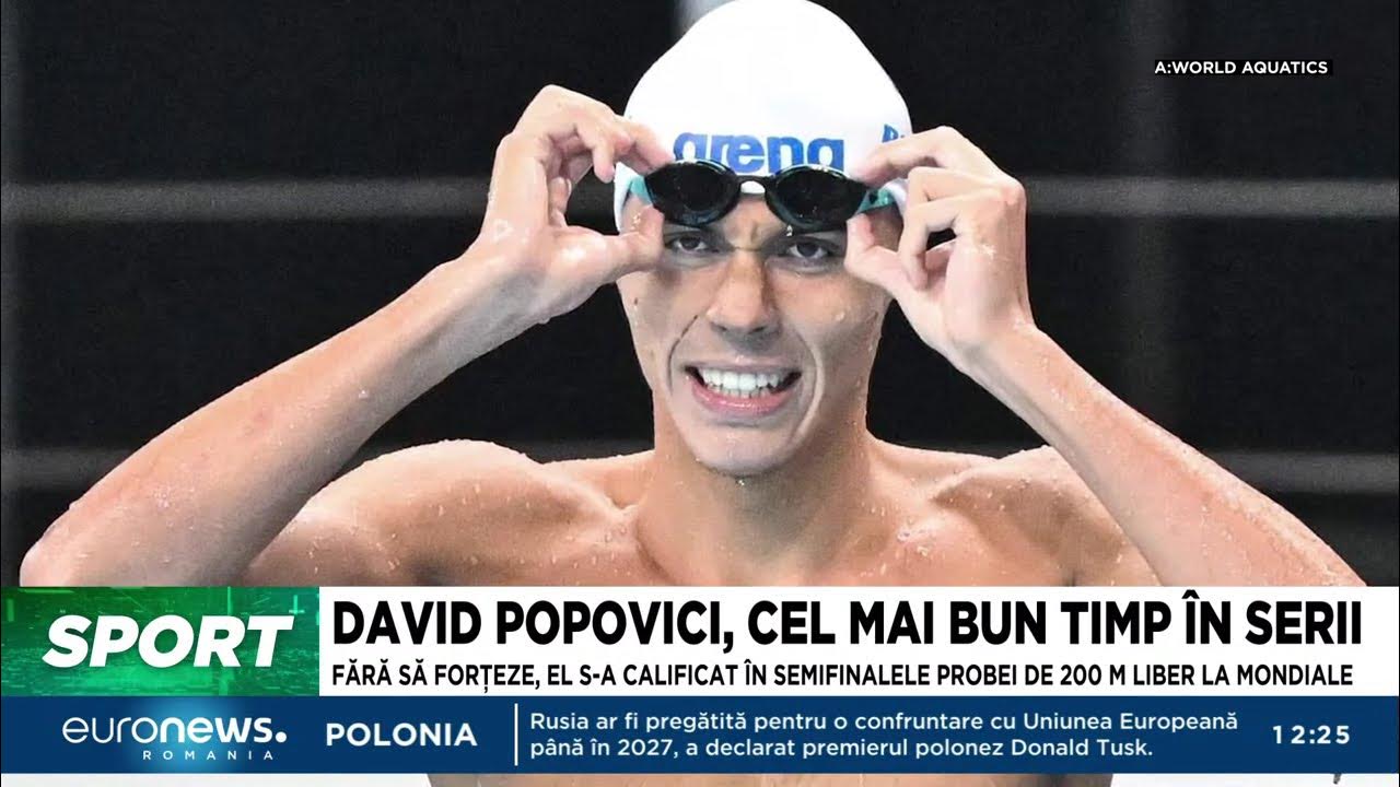 David Popovici, calificat cu cel mai bun timp în semifinale la 200 metri liber la Mondiale - YouTube