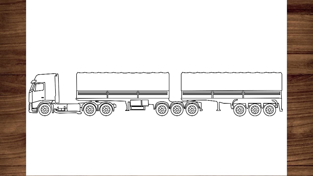 how to draw a semi-trailer truck 9 axes step by step - YouTube