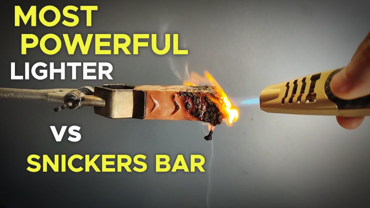 Most Powerful 2500 Degrees Lighter Experiment | Total Snickers Bar Burn ...