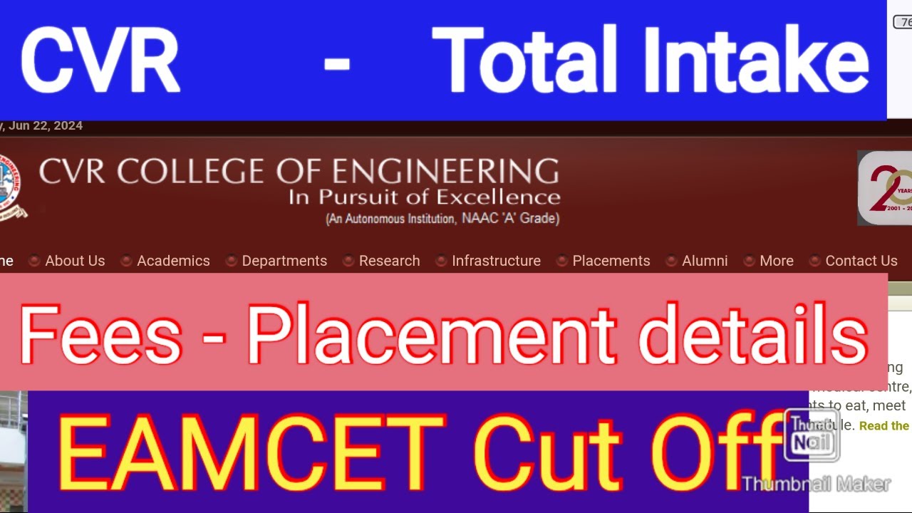 CVR EAMCET Cut off పెరగొచ్చా?| Total intake - YouTube