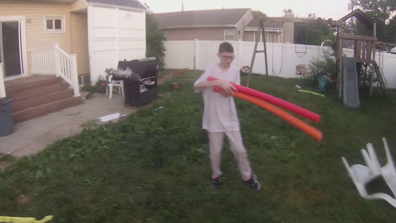 ADAMS POOL NOODLE BATTLE - YouTube