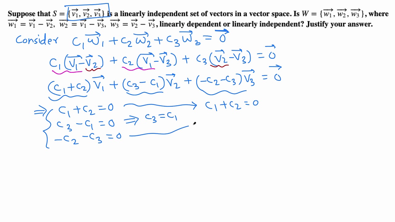 Linear Algebra: showing if a set of vectors is linearly independent (proof) - YouTube