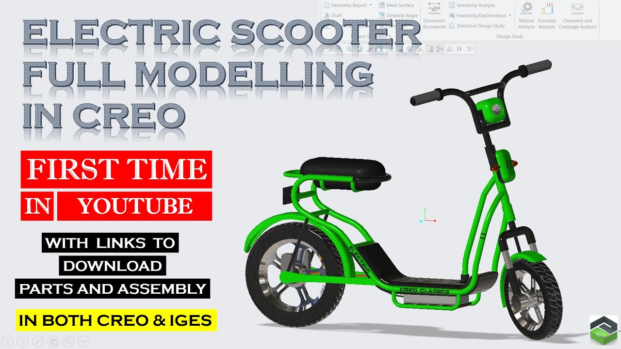 "ELECTRIC SCOOTER" in Creo (Parts,Assembly,Mechanism) Full tutorial ...