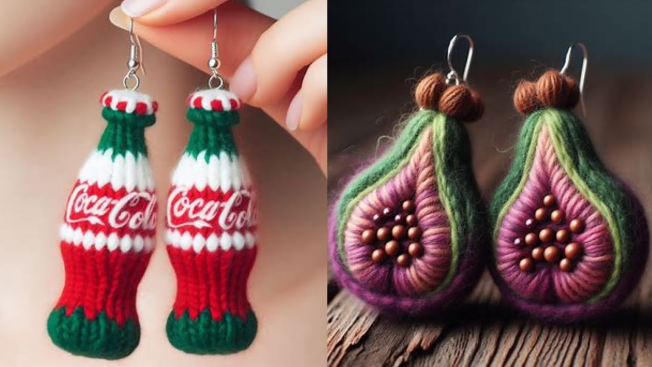 Knitted wool earring ideas - YouTube