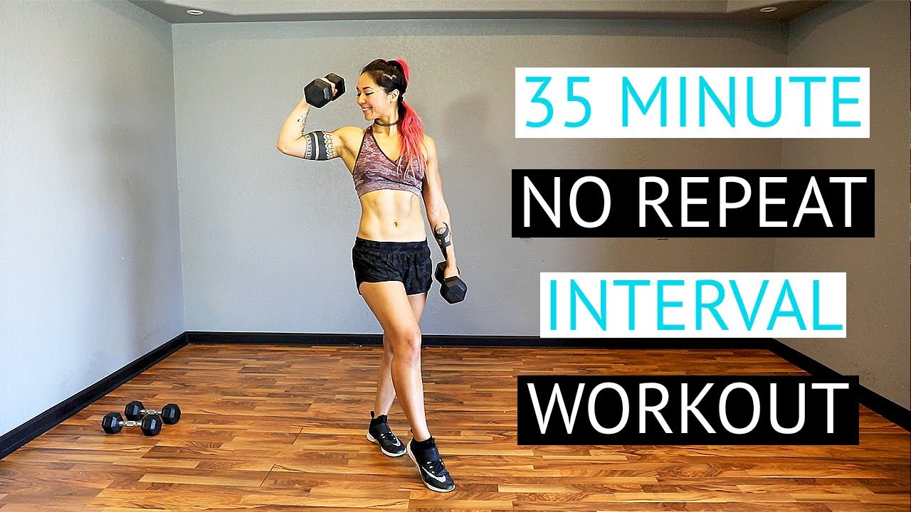 35 Minute NO REPEAT Intervals w/ Dumbbells and Bodyweight Movement | Full Body FUN Workout - YouTube
