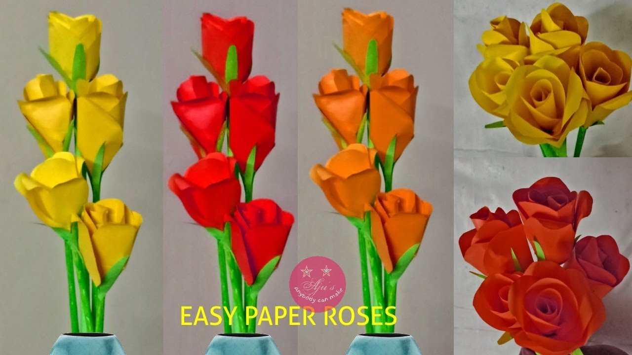 Easy paper roses with normal colour paper | How to make roses using ...