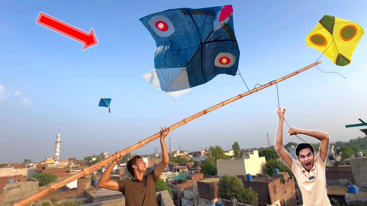 Nasir Small Kite Catch Long 30 Feet Stick | Pari Kite Flying - YouTube