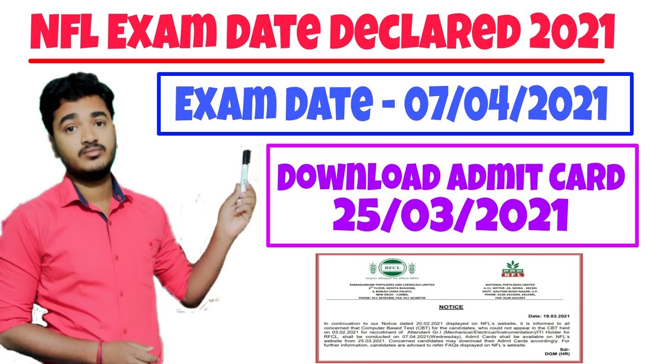 NFL Exam Date 2021 || NFL Admit Card 2021 | NFL(RFCL) Exam Date ...