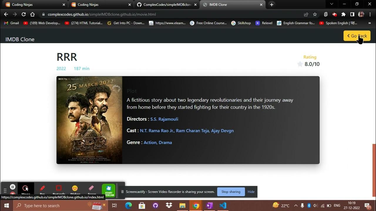 IMDB clone website using html css and javascript. assignment from coding ninjas - YouTube