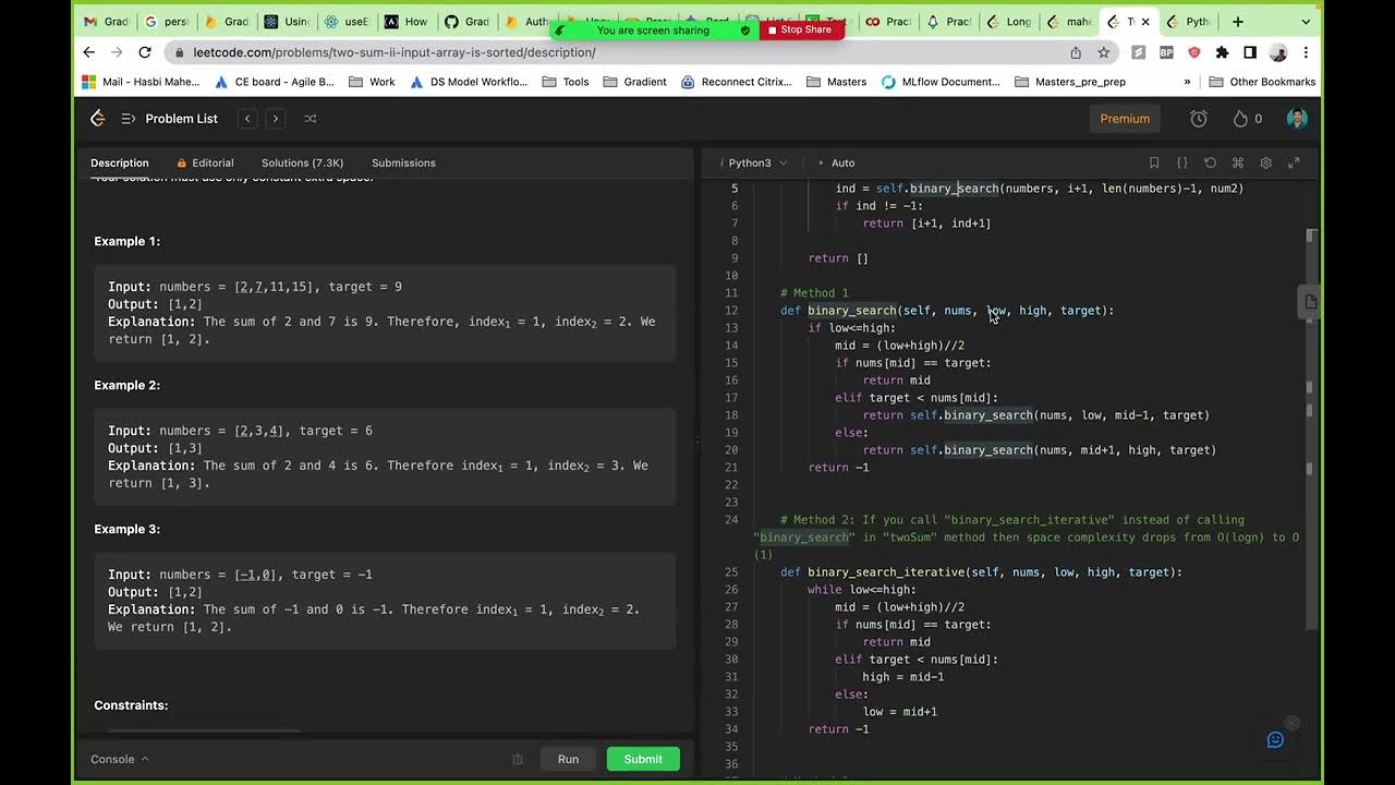 167 Two Sum II Input Array Is Sorted | (Using recursive & iterative binary search and two ...