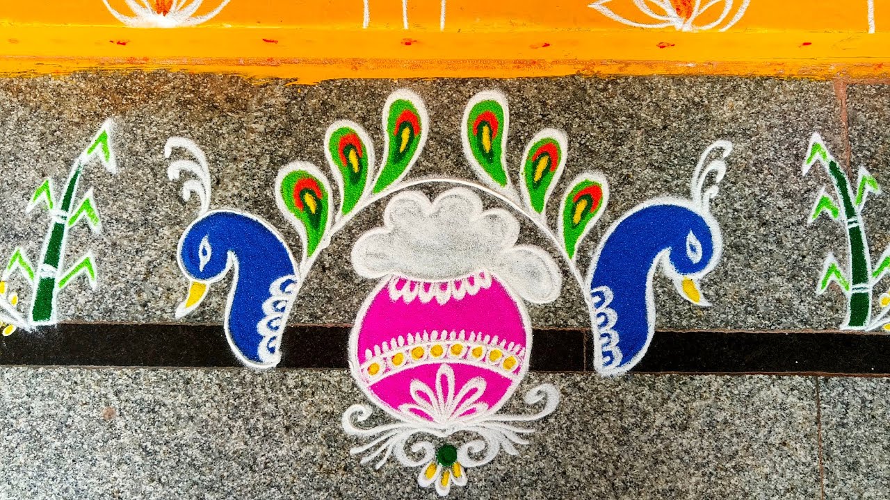 New easy Sankranthi pot rangoli infront of door 🌺pot kolam🌺bhogi kunda ...