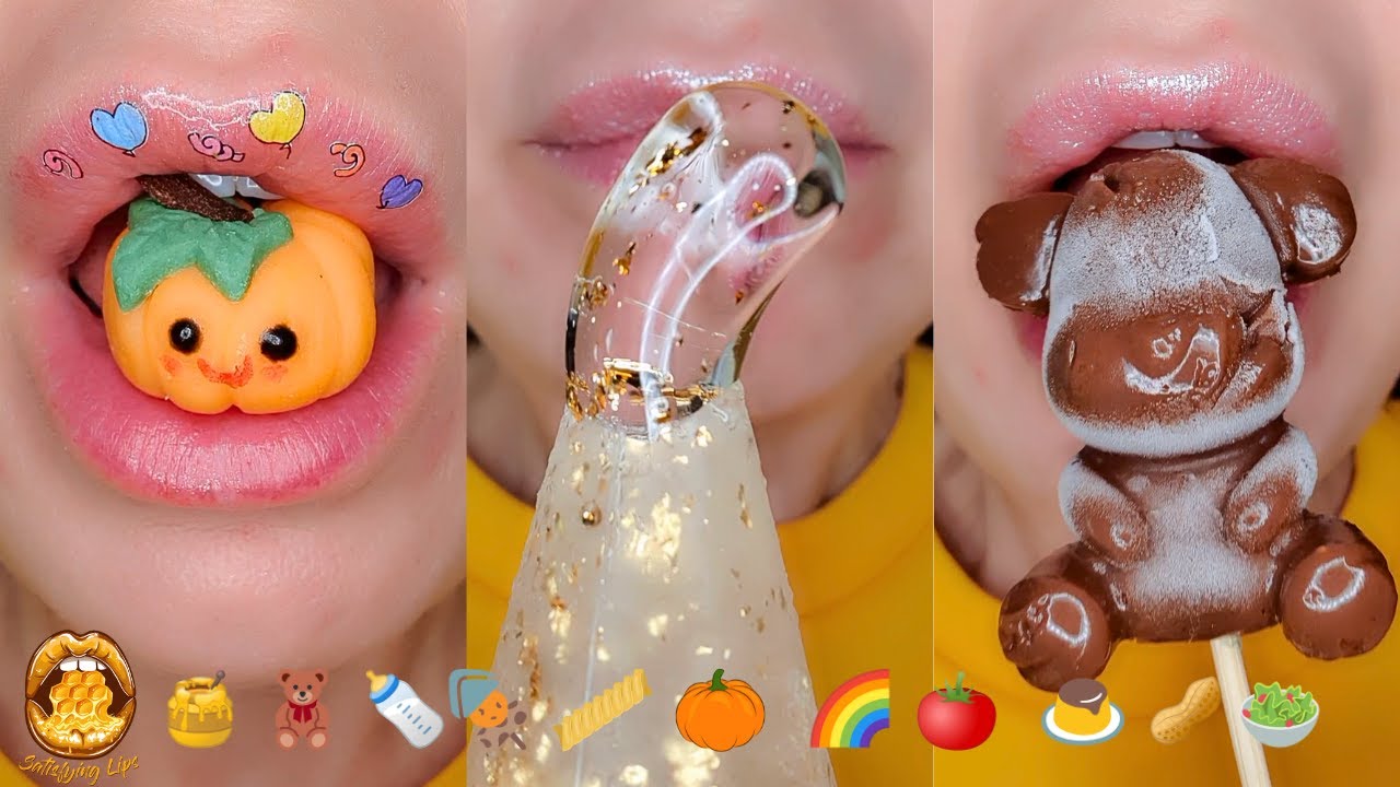 ASMR Satisfying Eating Emoji Food FROZEN HONEY MARSHMALLOW CHOCOLATE ...
