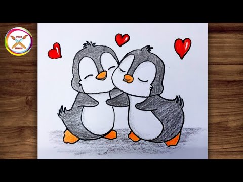 Cute Couple Penguin Drawing Colour || How to Draw Penguin Easy - Pencil ...