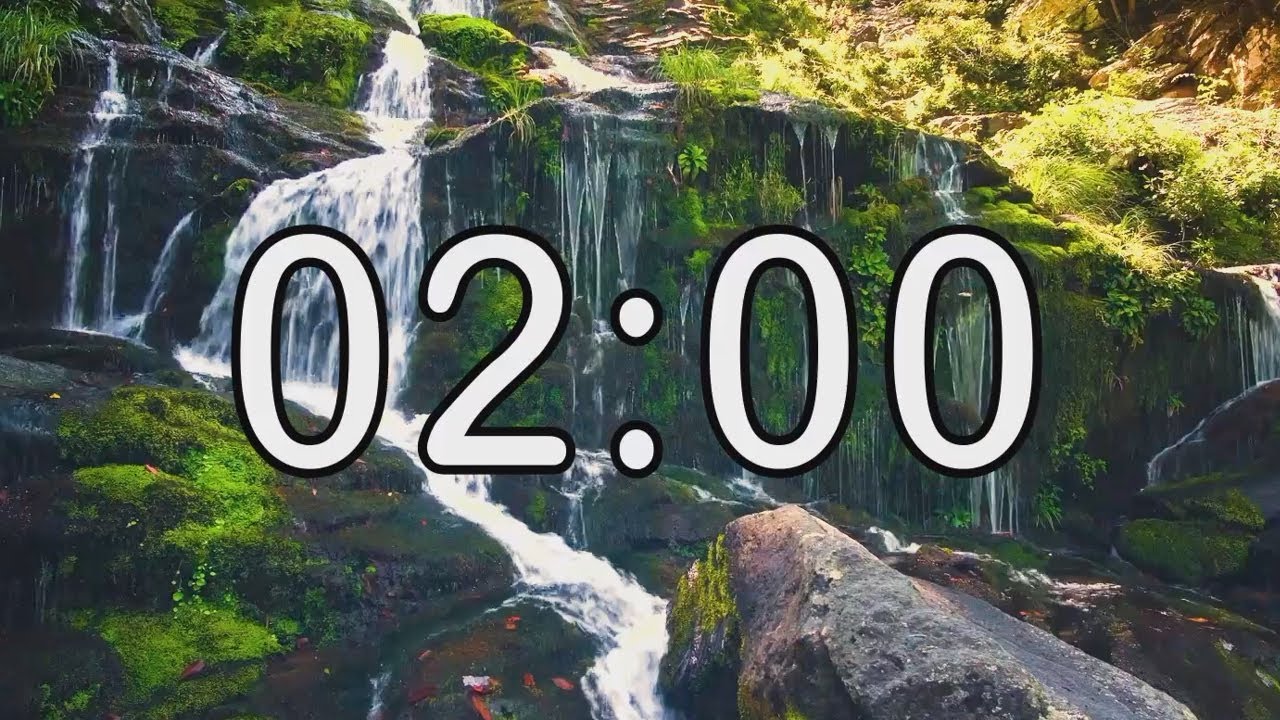 2 minute timer with Calm and Soft Music and background of waterfall ...