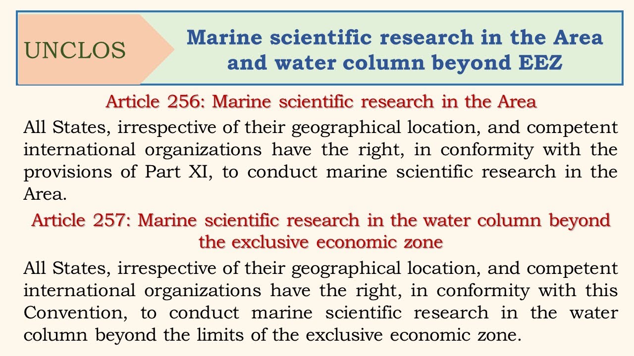UNCLOS, Article 256 and 257, Marine scientific research in the Area and ...