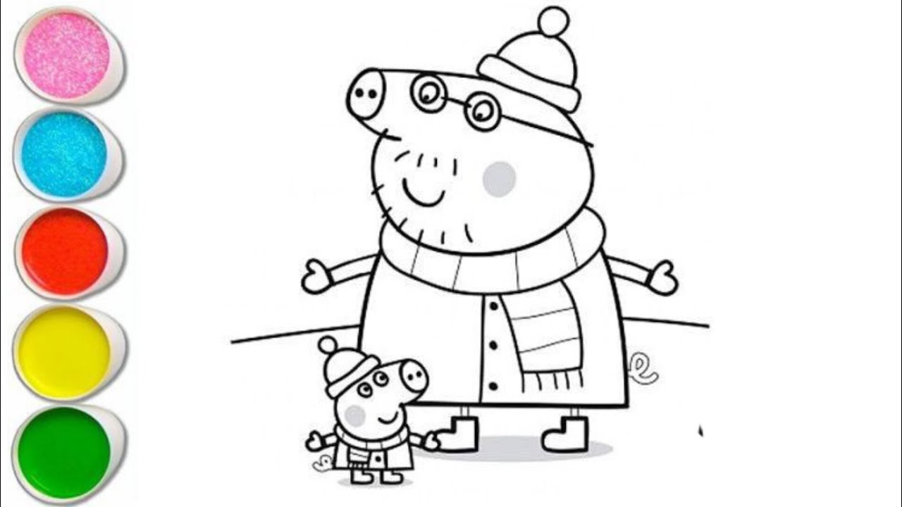 Daddy pig with peppa pig drawing and colouring for kids and toddlers ...