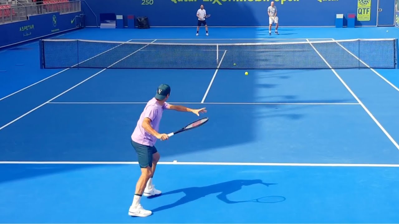 Roger Federer Practice Court Level View 2021 - YouTube