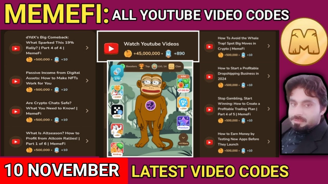 MEMEFI ALL YOUTUBE VIDEO CODES 10 NOVEMBER | LATEST MEMEFI VIDEO CODES ...