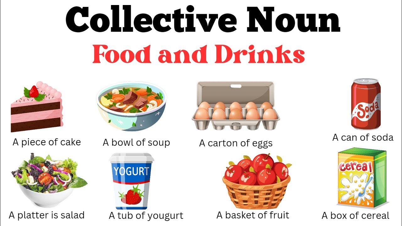 Grammar:Collective and Partive nouns used to describe food.Nouns - YouTube