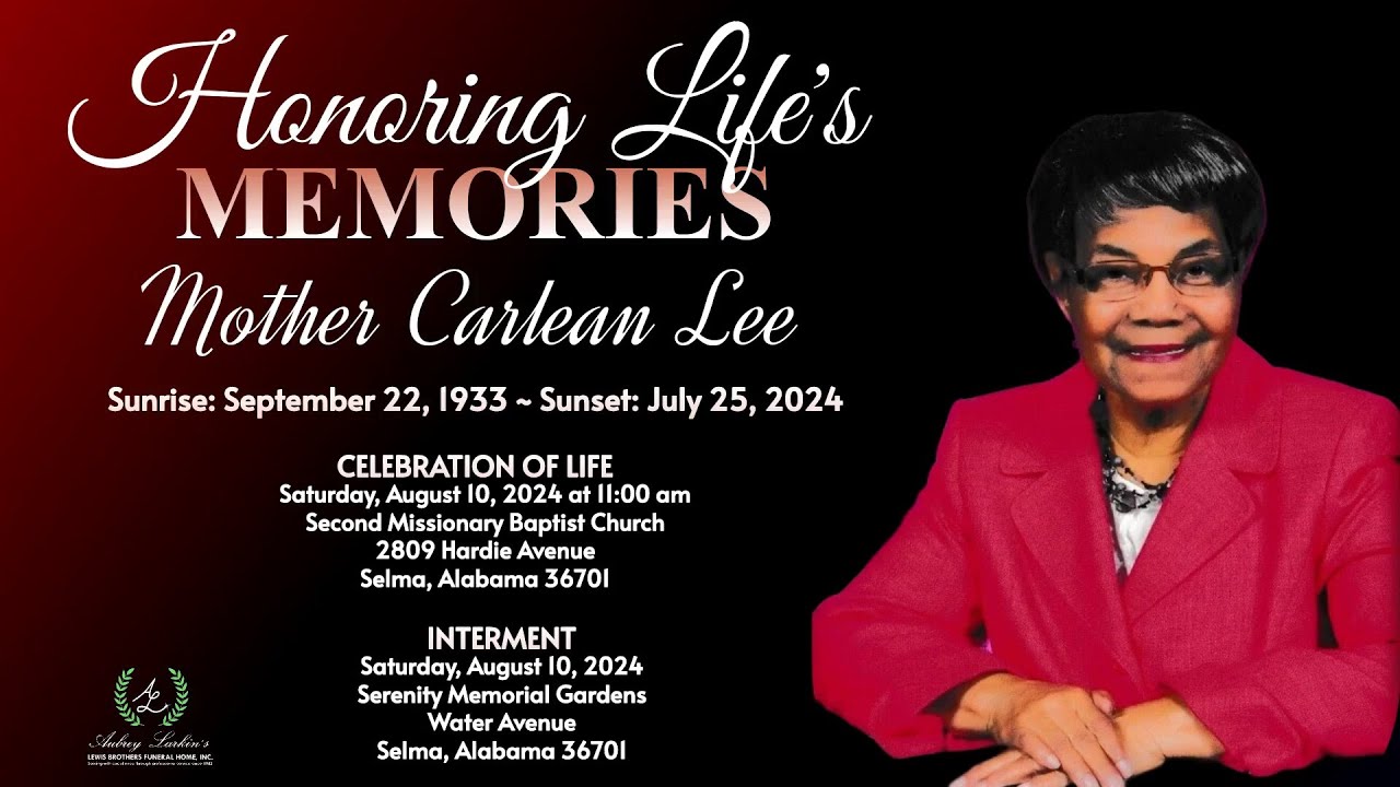 Honoring Life's Memories of Mother Carlean Lee - YouTube