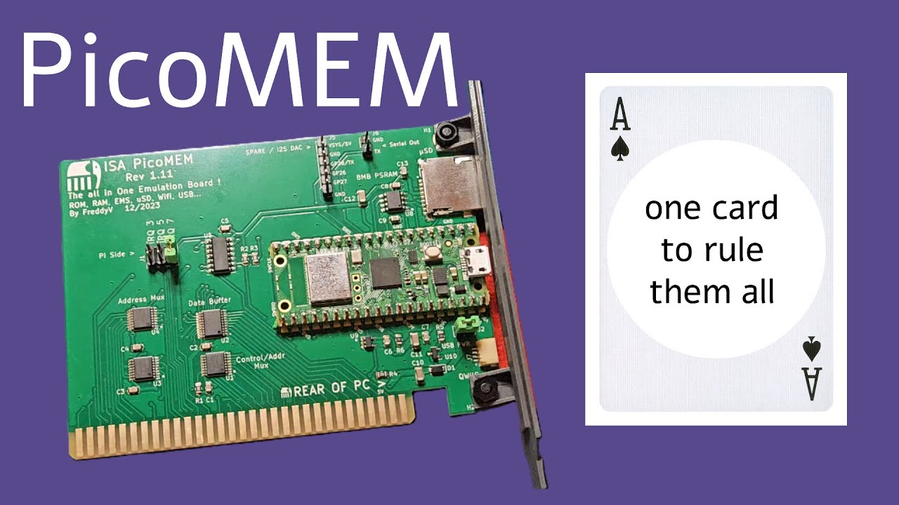 PicoMEM - One ISA card to rule them all. HDD/Floppy/RAM/Mouse/WiFi/POST Code - YouTube