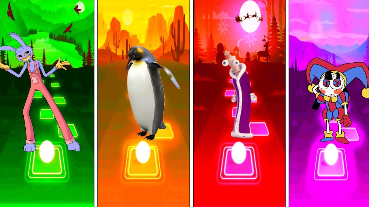 JAX FROM EXE 🆚 LOS PINGUINOS EXE 🆚 KINGER EXE 🆚 POMNI EXE TILES HOP ...