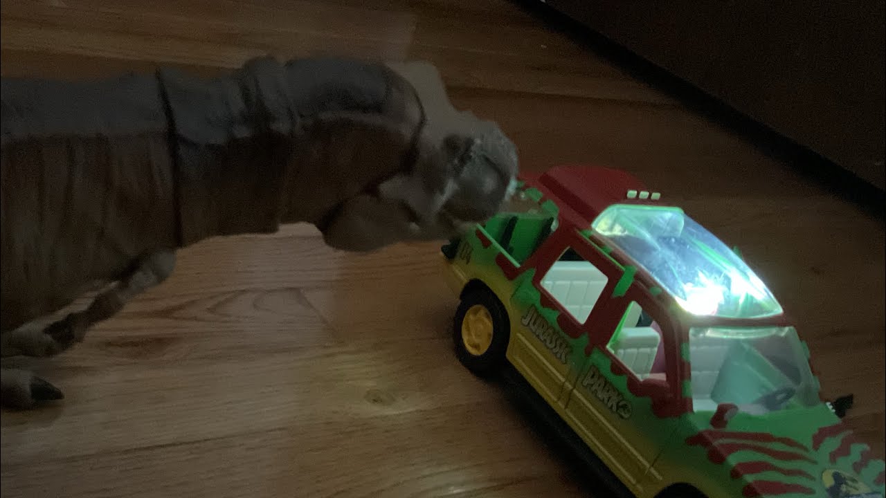 Jurassic Park T-Rex flips over Ford Explorer Stop Motion - YouTube