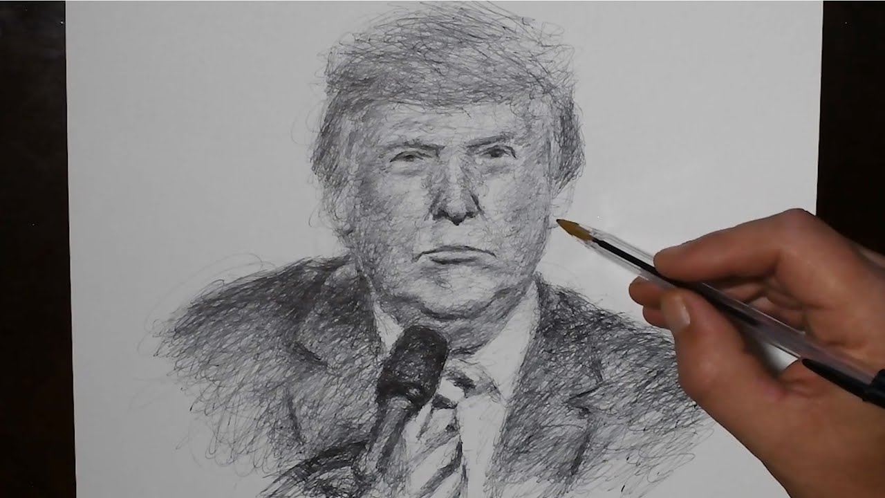 Drawing President Donald Trump with a Biro Pen | Cool Scribble Art ...