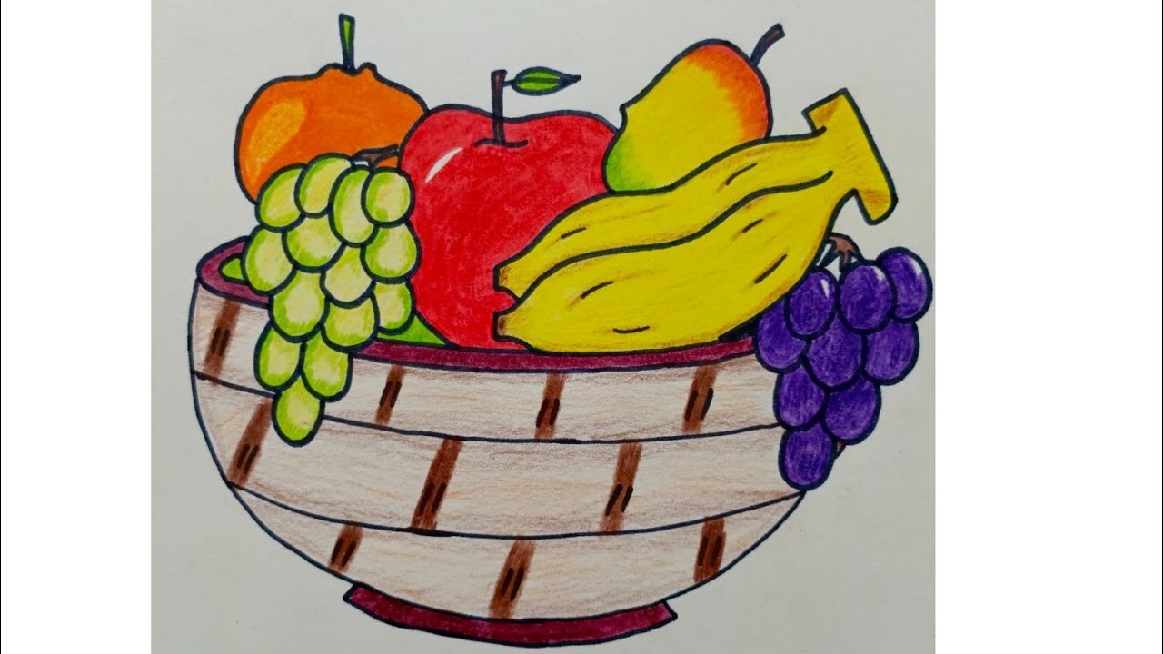 How to draw a fruit basket\step by step\EASY WAY TO DRAW A FRUIT BASKET ...
