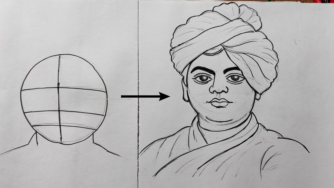 how to draw swami vivekananda face easy line drawing step by step for ...