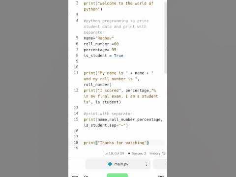 Python program to print student data & print with separator #shortvideo ...