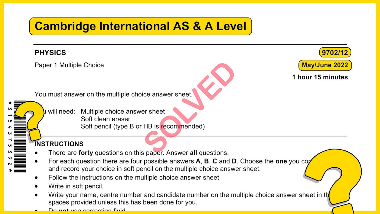 As Levels Physics (9702) Past Paper | June 2022 | Paper 1 - YouTube