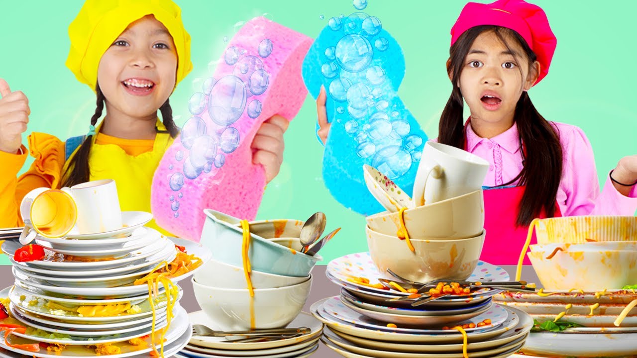 Maddie Charlotte & Eva Messy Dish Washing Challenge - YouTube