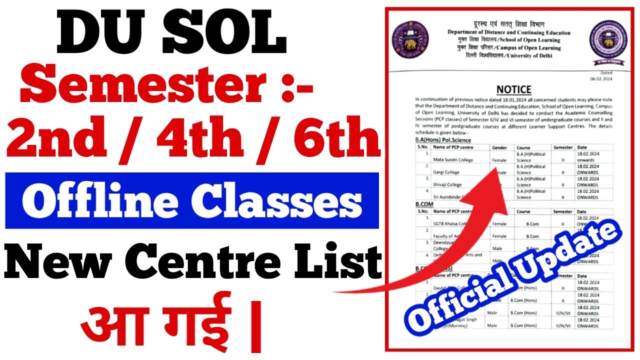 Sol 2nd / 4th / 6th semester offline classes schedule Release | du sol ...